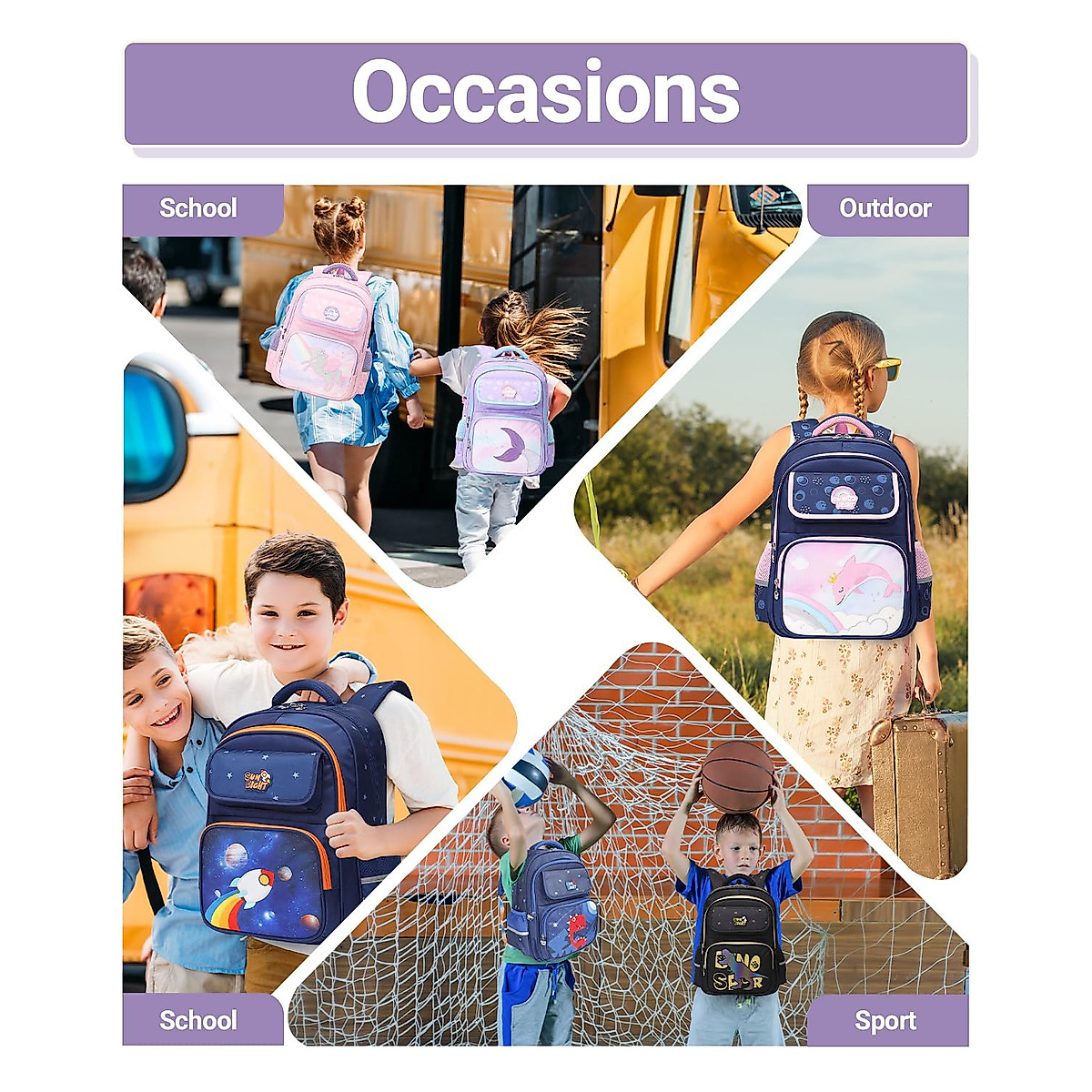 Tanou Kids Backpacks for Girls, 16'' Elementary School Backpack, Breathable Bookbags with Reflective Strip for Girl 6-12 Years, Mermaid