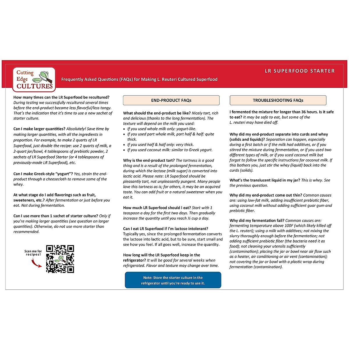 LR SuperFood Starter Culture L. Reuteri ProBiotic As Recommended by Dr William Davis Super Gut, MD Cultured Dairy Low and Slow Yogurt Lactobacillus