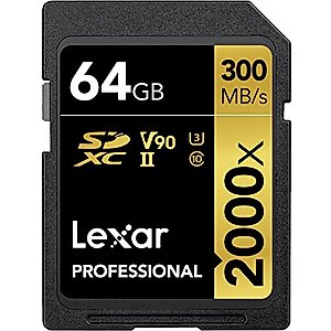 Lexar Professional 2000x 64GB SDXC UHS-II Memory Card, C10, U3, V90, Full-HD & 8K Video, Up To 300MB/s Read, for DSLR, Cinema-Quality Video Cameras (LSD2000064G-BNNNU)