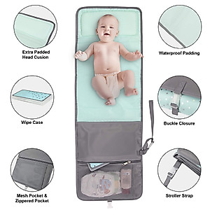 Diaper Bag Tote 5 Piece Set with Sun, Moon, and Stars and Baby Portable Changing Pad, Diaper Bag, Travel Mat Station Gift Set