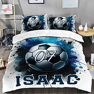 Jeminise Soccer Comforter Set - Custom Soccer Bedding with Name & Number Warm Comforter Twin for Soccer Fan Boys Soccer Room Decor for Boys (Soccer CFT-09, Twin/Full/Queen/King)