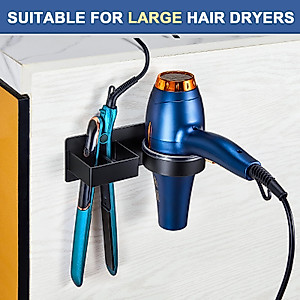 YAYINLI Hair Straightener Holder Wall, Black Blow Dryer Holder Wall Mounted Stainless Steel Hairdryer Holder for Bathroom, Hair Tools Organizer & Storage Curling Iron Holder, Salon Hair Dryer Holder