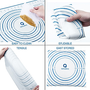 Wood French Rolling Pin for Baking, QUELLANCE Wooden Dough Roller with Silicone Baking Mat, Beech Wood Rolling Pins for Baking Dough, Pizza, Pie, Pastries, Pasta and Cookies,Blue Pastry Mat