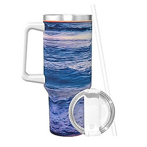 HULIBIN Beach Sunset Ocean Waves Print Double Deck Stainless Steel Travel Coffee Cup With Lid 40 Oz Ice Bully Cup