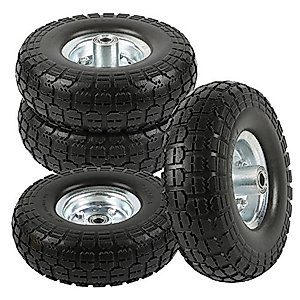 go2buy 4 Pcs 10-Inch Solid Rubber Tyre Wheels for Garden Utility Wagon Cart Trolley Tires Snowblower Lawn Mower Wheelbarrow Generator Hand Cart 5/8-inch Bearings Black