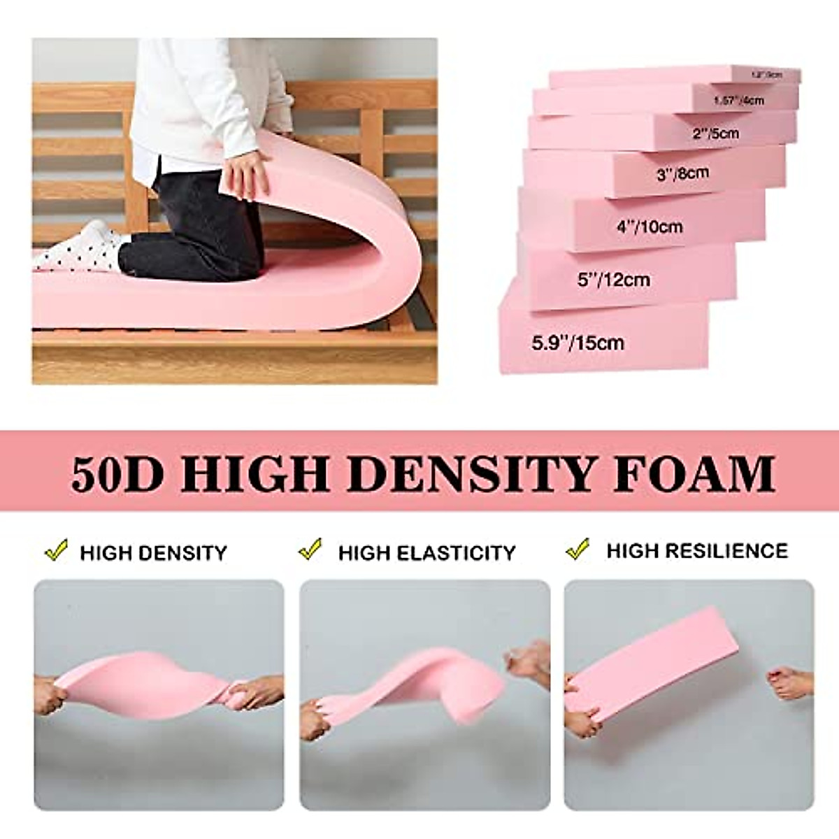 RXASC Custom Size Bench Cushion,Bench Cushions for Indoor Furniture,Non-Slip Bottom Bench Pad,Outdoor 50D Thickened Foam Furniture Cushion for Long Chair Seat Pad for Patio Porch Swing Garden