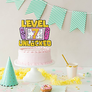 Girls Level 7 Unlocked Cake Topper, Glitter Girls Gaming 7th Birthday Cake Topper, Video Game Theme Party Decoration, Girl Gamer Birthday Favor