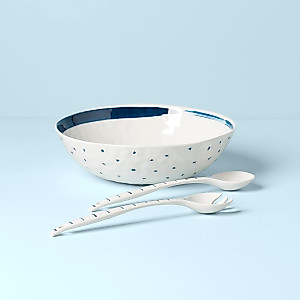 Lenox Blue Bay Melamine Salad Bowl with Servers, 1.45 LB, 0