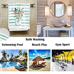 Seasonal Spring Flower Vase Hand Towels 16x30 in Welcome Spring Floral Butterflies Farmhouse Bathroom Towel Watercolor Stripes Small Bath Towel Kitchen Dish Guest Towel Home Bathroom Decorations