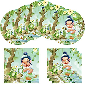 Fenghu Tiana Birthday Party Supplies, Include 20 Plates and 20 Napkins, for Princess Tiana Birthday Baby Shower Party Decorations