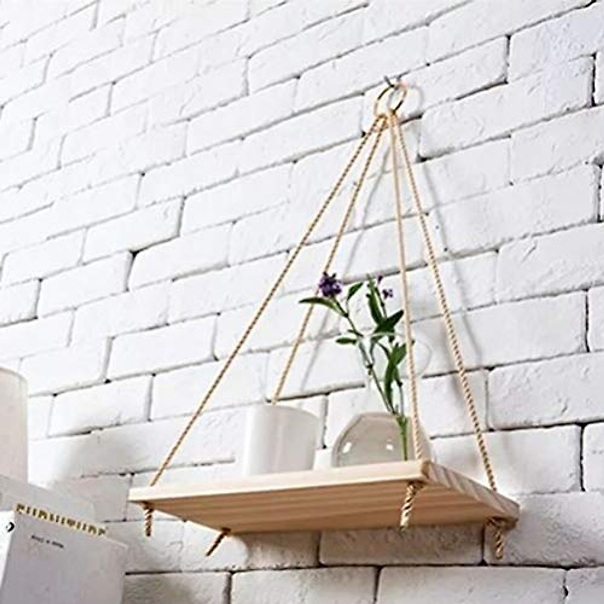 Cabilock 2 Pcs Rustic Floating Wall Shelves Wall Mounted Wood Shelf Spice Rack Flower Pot Sundries Organizer for Bathroom Office Laundry Kitchen S