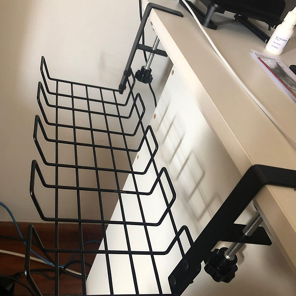 MSUIINT Under Desk Storage Shelf, Under Table Baskets Under Cabinet Organizer Holders, Under Desk Drawer Space Saving, Wire Rack For Hanging Storage Trays With Liner For Kitchen Desk Pantry Cabinet