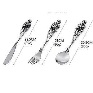 Silverware Set Handmade Skull Skeleton Cutlery Set Premium Stainless Steel Utensils,Including Knife/Fork/Spoon,Cutlery Badass For Halloween Home Kitchen Gift For Gothic Lover