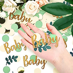 NICROHOME Greenery Baby Shower Confetti Decorations 50g, Eucalyptus Sage Green Paper Table Confetti for Gender Reveal Party Ideas