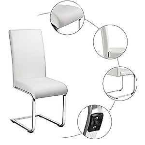 Yaheetech Dining Chairs High Back Leather Side Chairs Dining Living Room Chairs Upholstered Armless Chair with Metal Legs Home Kitchen Furniture Modern Set of 2, White