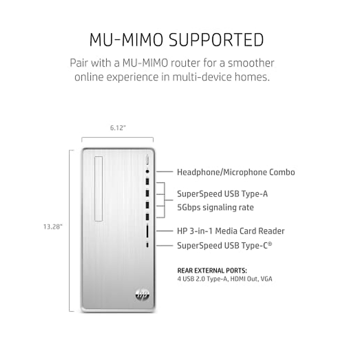 HP Pavilion Desktop PC, AMD Ryzen 3 5300G, 4 GB RAM, 256 GB SSD, Windows 11 Home, Wi-Fi 5 & Bluetooth Connectivity, 9 USB Ports, Wired Mouse and Keyboard Combo, Pre-Built Tower (TP01-2032, 2021)