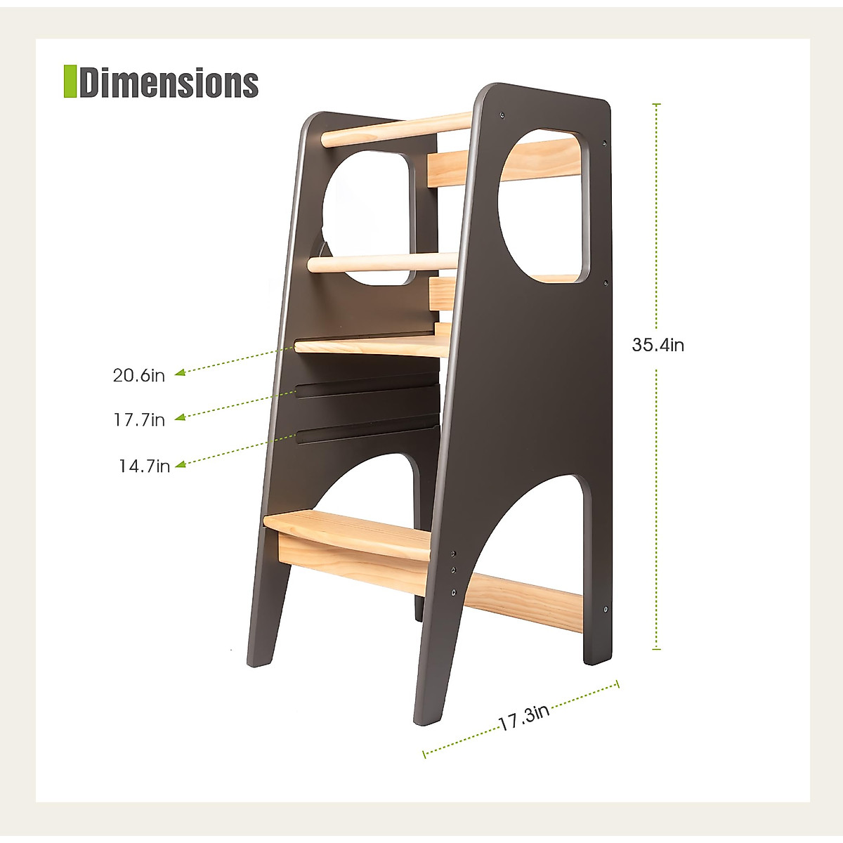 EKOUPLUS Wooden Step Stool for Kids, Premium Toddler Stool Kids Step Stool with Handle and Safety Rail, Perfect for Kitchen, Bathroom and Bedroom