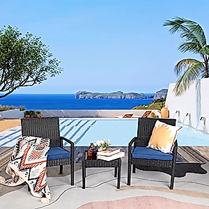KAWIVAST 3 Pieces Patio Furniture Set, Front Porch Furniture, Rattan Wicker Furniture, Balcony Furniture Set, Small Patio Furniture,Outdoor Patio Furniture, Bistro Sets