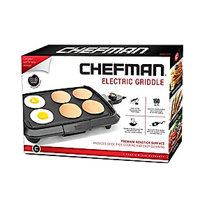 Chefman Electric Griddle, Fully Immersible and Dishwasher Safe Features, Adjustable Temperature Control Allows for Versatile Cooking and Removable Slide-out Drip Tray for Easy Cleaning, Black
