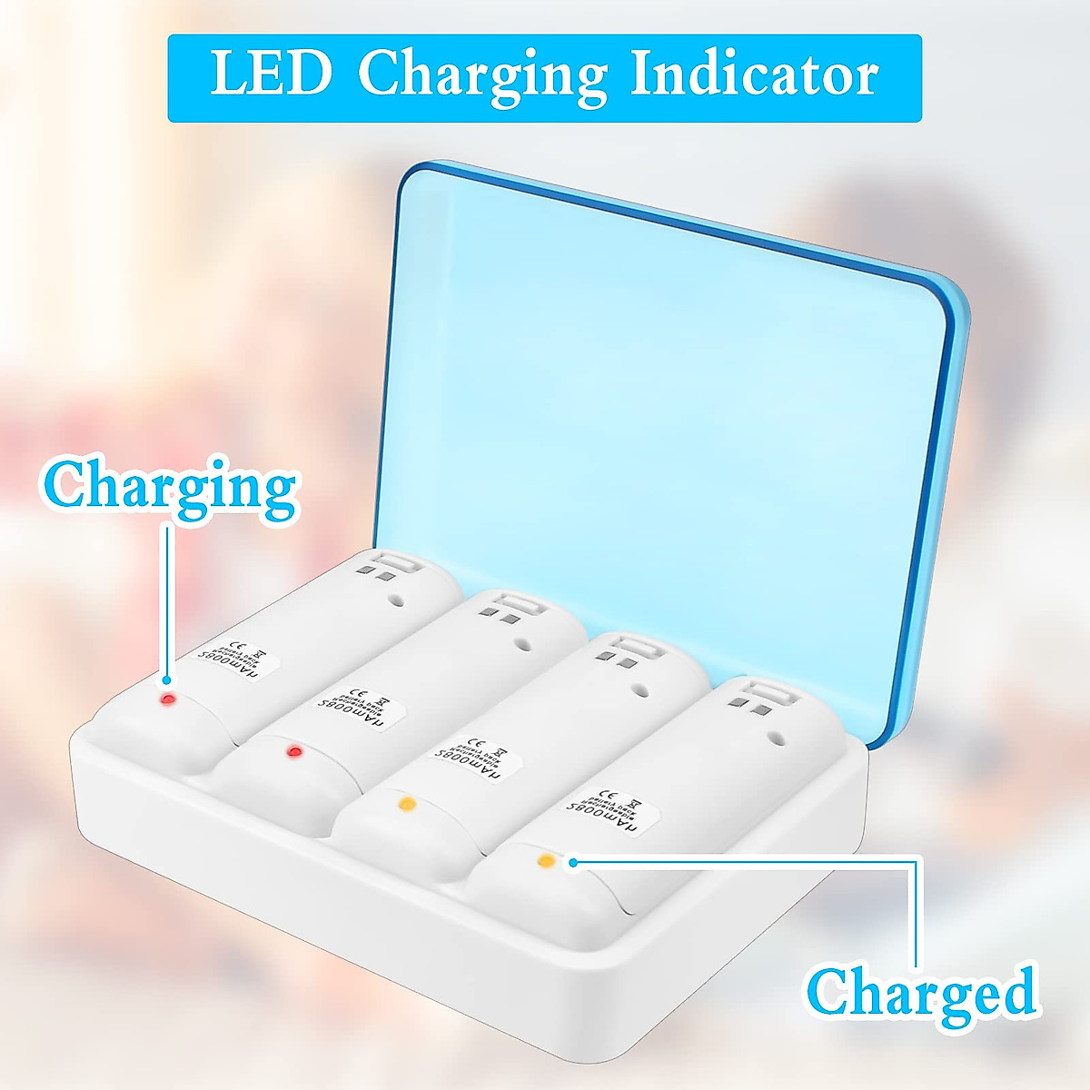 4-in-1 Charging Station for Wii & Wii U Remote Controller, 4 Pcs Rechargeable 2800 mAh Battery Packs with USB Cable Compatible for Wii/Wii U Remote Game Contoller (White)