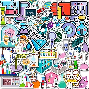 50 Pcs Funny Laboratory Science Stickers for Kids Teens Students Teachers, Science Experiment Waterproof Vinyl Stickers & Chemistry Decals for Laptop, Water Bottle, Notebook, Science Classroom Decor