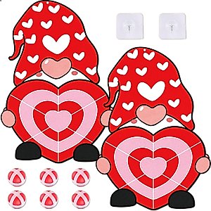 2PCS Valentine's Day Dart Board Sticky Balls Toys Games Gnome Dart Board Kit with 6 Red Sticky Balls and 2 Hooks for Valentine Indoor Outdoor Sports Fun Party Games
