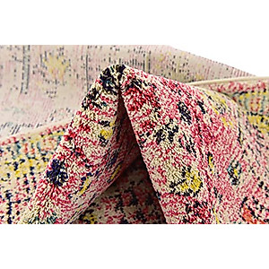 Unique Loom Monterey Collection Vintage Bohemian Inspired with Distressed Tribal Design Area Rug (5' 0 x 8' 0 Rectangular, Pink/ Yellow)