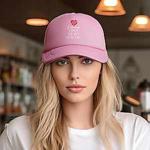 I Survived Open Heart Surgery Baseball Hat Classic Solid Color Adjustable Mesh Baseball Cap for Men Women Pink