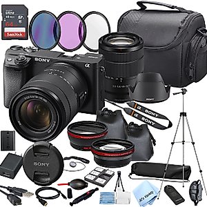 Sony Alpha a6400 Mirrorless Digital Camera with 18-135mm Lens + 64GB Memory + Lenses, Filters, Case,Tripod, and More(30pc Bundle) (Renewed)