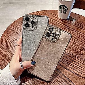 MINSCOSE Compatible with iPhone 13 Pro Max Case,Luxury Glitter Rhinestone Bling Diamond Sparkle Shiny Bumper and Camera Lens Design Clear Phone Case for Women Girls-Gold