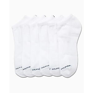 Tommy Hilfiger Men's Athletic Socks - Cushion No Show Ankle Socks (6 Pack), Size Shoe Size 7-12, Pure White