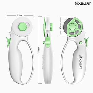 XINART 45mm Rotary Cutter for Fabric Safety Lock Ergonomic Classic Comfort Loop Fabric Small Rotary Cutter for Sewing Quilting Crafting (Extra 2pcs Replacement Blades Included)-Green