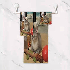 Flradish Pirate Captain Cat Towels 3 Pack Bath Towels for Bathroom Set Soft Cotton Highly Absorbent Lightweight & Quickdry Towel Set 1 Bath Towel,1 Hand Towel,1 Washclothe