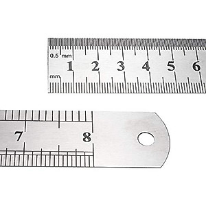 uxcell Straight Ruler 150mm 6 Inch 200mm 8 Inch 300mm 12 Inch Metric Stainless Steel Measuring Ruler Tool with Hanging Hole Inch & Centimeters Precision Drawing Ruler 1 Set