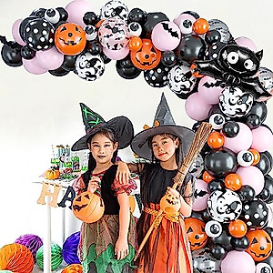Halloween Balloon Arch Garland Kit,133pcs Halloween Balloons with Pink Black Orange Balloon Arch Kit with Bat Balloons for Halloween Party Decoration…