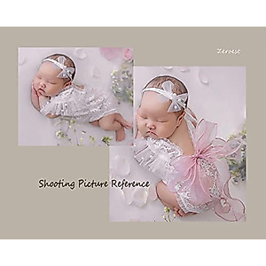 Zeroest Newborn Photography Outfits Girl Lace Romper Newborn Photography Props Rompers Baby Girls Skirt Photoshoot 3PCS (White-Short Sleeve)