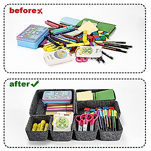 KWLET Desk Drawer Organizer Tray Dividers Set Kitchen Bathroom Office Drawer Organizers Separators Shallow Felt Storage Bins Container for Makeup Juck Jewelry Utensils Tools Dresser, Grey, 7 Pack