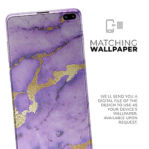 DesignSkinz Purple Marble & Digital Gold Foil V1 Protective Vinyl Decal Wrap Skin Cover Compatible with The Samsung Galaxy S20 (Screen Trim & Back Glass Skin)