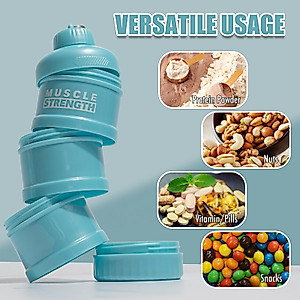 Stackable Protein Powder Travel Container with Carabiners & Funnels, Portable Protein Powder Container to Go, Protein Powder Funnel Set, Travel Protein Powder Containers for Fitness, Travel (BLUE)