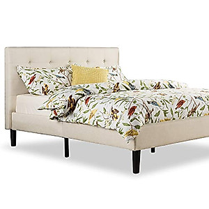 Zinus Ibidun Upholstered Button Tufted Platform Bed/ Mattress Foundation/ Easy Assembly/ Strong Wood Slat Support, Queen, Beige