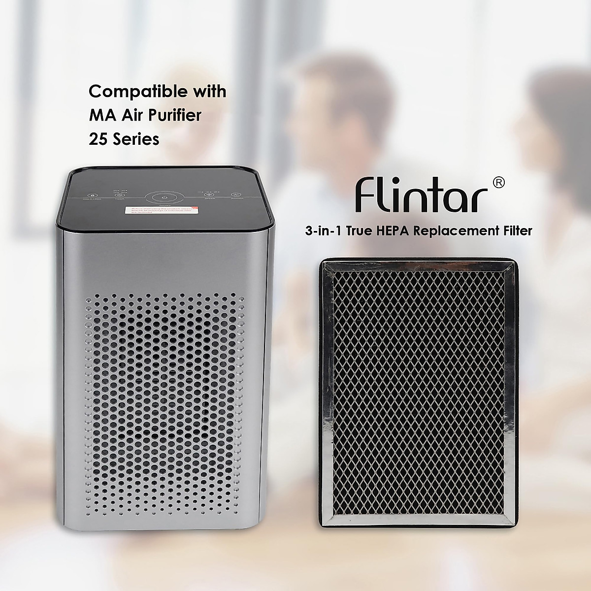 Flintar True HEPA Replacement Filter, Compatible with MA Air Purifier 25 Series, 3-in-1 Pre-filter, H13 True HEPA and Activated Carbon Filter Set, 2-Filters
