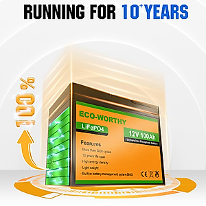 ECO-WORTHY 1.6KWH Complete Solar Panel Kit 400W 12V for RV Off Grid: 4*100W Bifacial Solar Panel + 40A MPPT Controller + 2*12V 100Ah Lithium Battery + Upgraded 2000W Power Inverter + Bluetooth Module