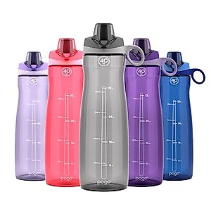Pogo BPA-Free Tritan Plastic Water Bottle with Chug Lid, 40 Oz, Grey