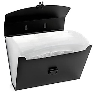 Juvale 25 Pocket Accordion File Organizer with Handle, Alphabetical Tabs, Expandable Portable File Tote for Letter Size Documents, Home, Office (13 x 10 x 3 in), Black