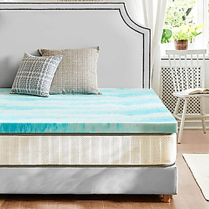 BAOMKONG 3 Inch Gel Memory Foam Mattress Topper Full Size Cooling Mattress Thick Pad Swirl Infused Bed Topper Ventilated Breathable, Sky Blue