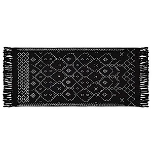 Boho Black and White Rugs, Runner Bath Rugs, Geometric Tribal Mats, 2' × 4.3' Cotton Woven Area Rug with Tassel for Kitchen, Bedroom, Entrance, Laundry Room…