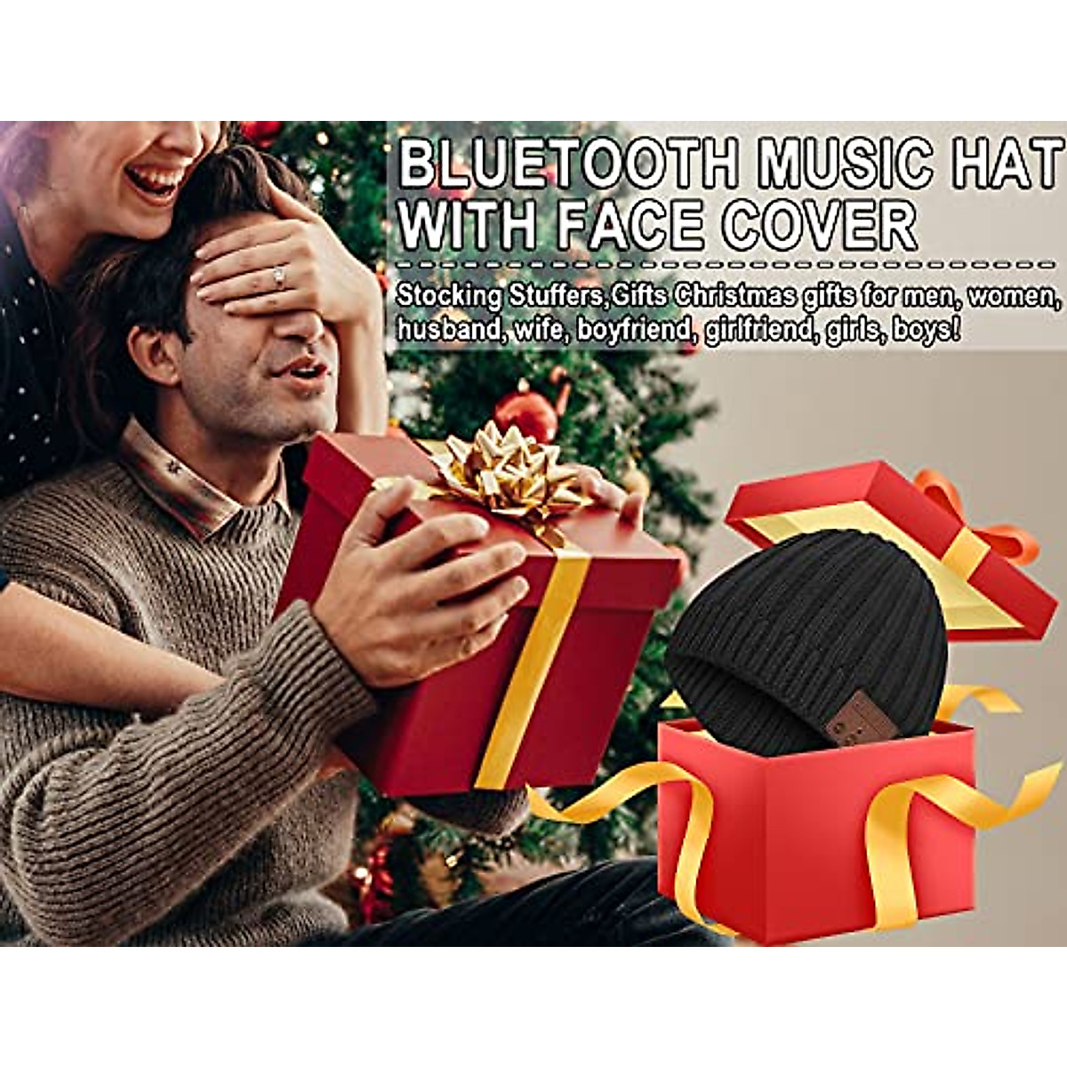 Bluetooth Beanie Hat,Gifts for Men Women Teen Boy Teen Girl,Unique Tech Christmas Stocking Stuffer Mens Womens Him (Black)