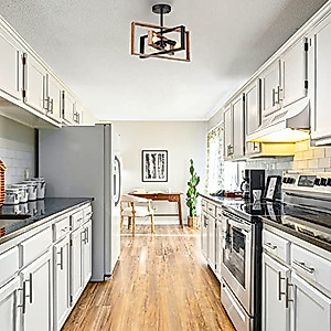 Capslpad Industrial Rectangle Ceiling Light Rustic Retro Farmhouse Rotatable Flush Mount Ceiling Light Fixture for Kitchen Dining Room Living Room Bedroom Hallway Entryway (Faux-Wood)