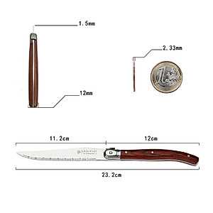 Laguiole by Hailingshan Steak knives Serrated Edge Sharp Light Premium Dishwasher Safe Stainless Steel knife set of 8 wood handle with Gift Box