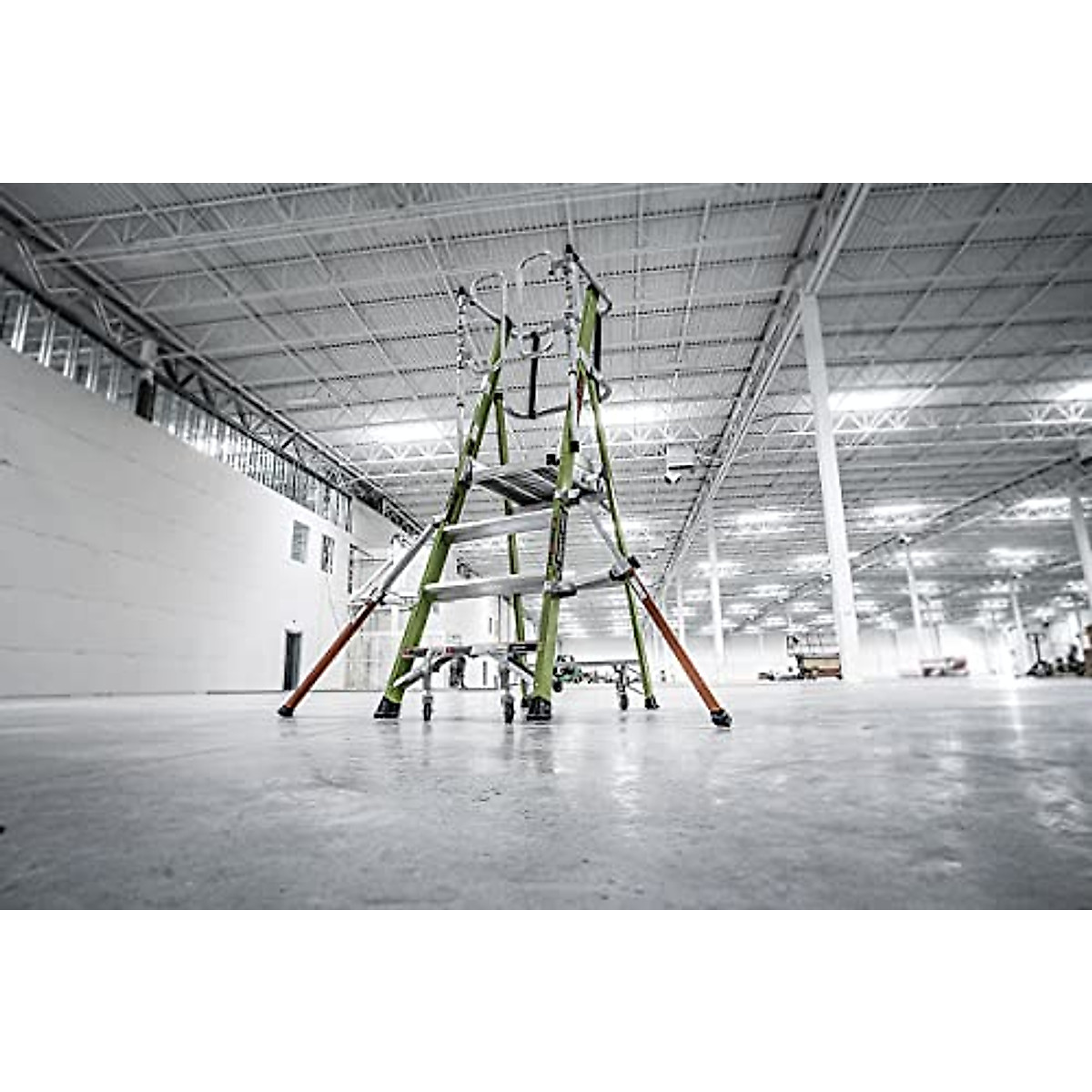 Little Giant Ladders Little Giant Ladder Systems Safety Cage 2.0, M4, 4ft Enclosed Platform, Ladder with Adjustable Outriggers, Fiberglass, Type 1AA, 375 lbs Weight Rating, (19704-146), Hi-viz Green